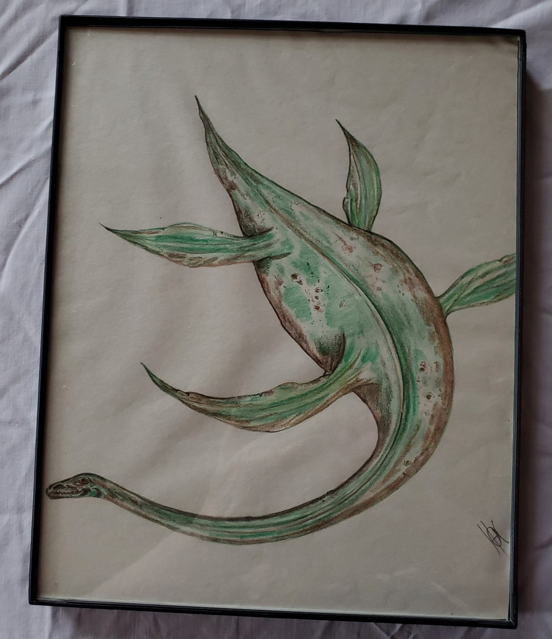 Nessie at Play, Original Artwork, Nessie, Animal, Framed, Paper, Pencil ...