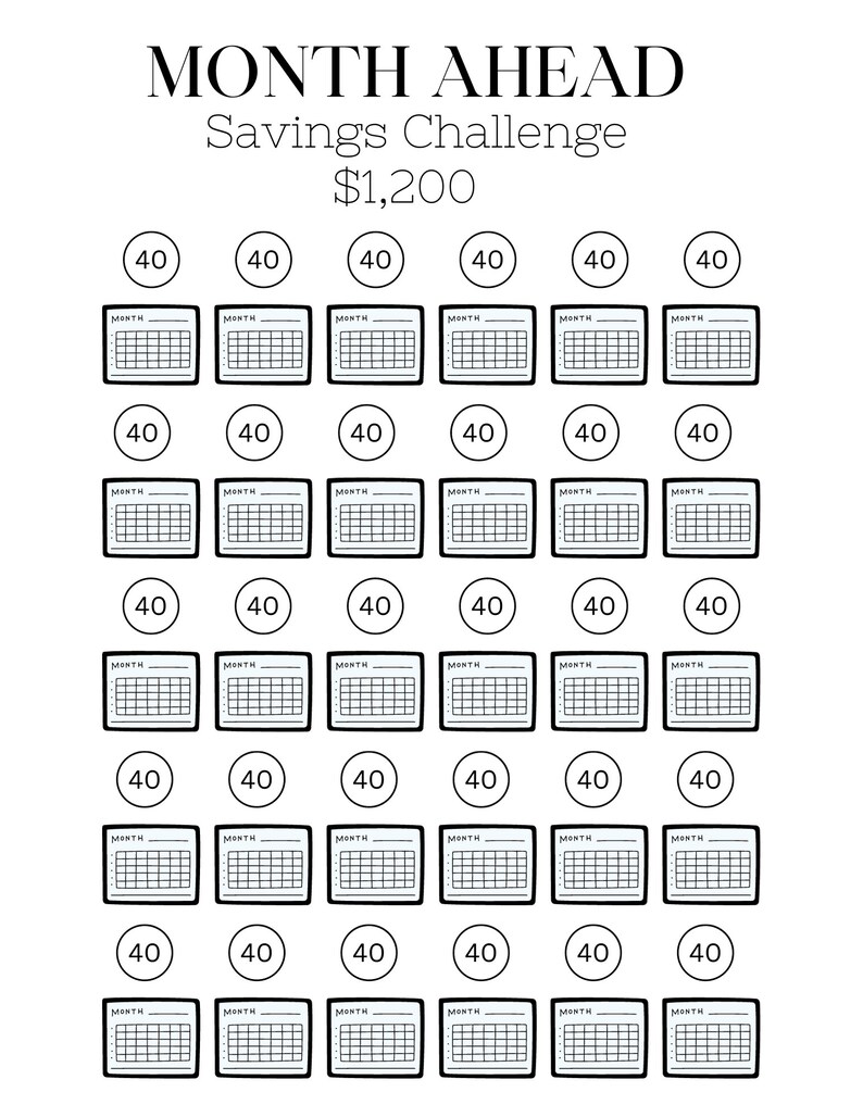 Month Ahead Savings Challenge Tracker Printable Challenge Dave Ramsey ...