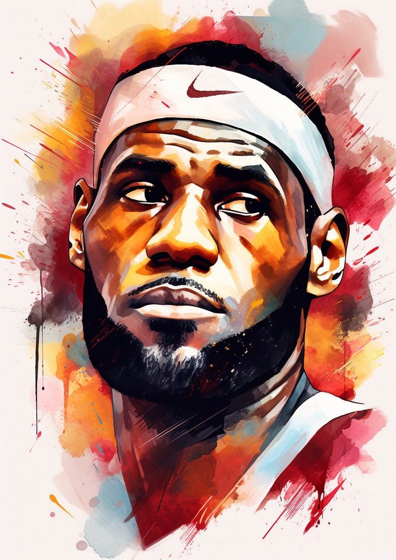 Lebron James Watercolor Color Blast Digital Art Pack | 10 Printable 300 ...