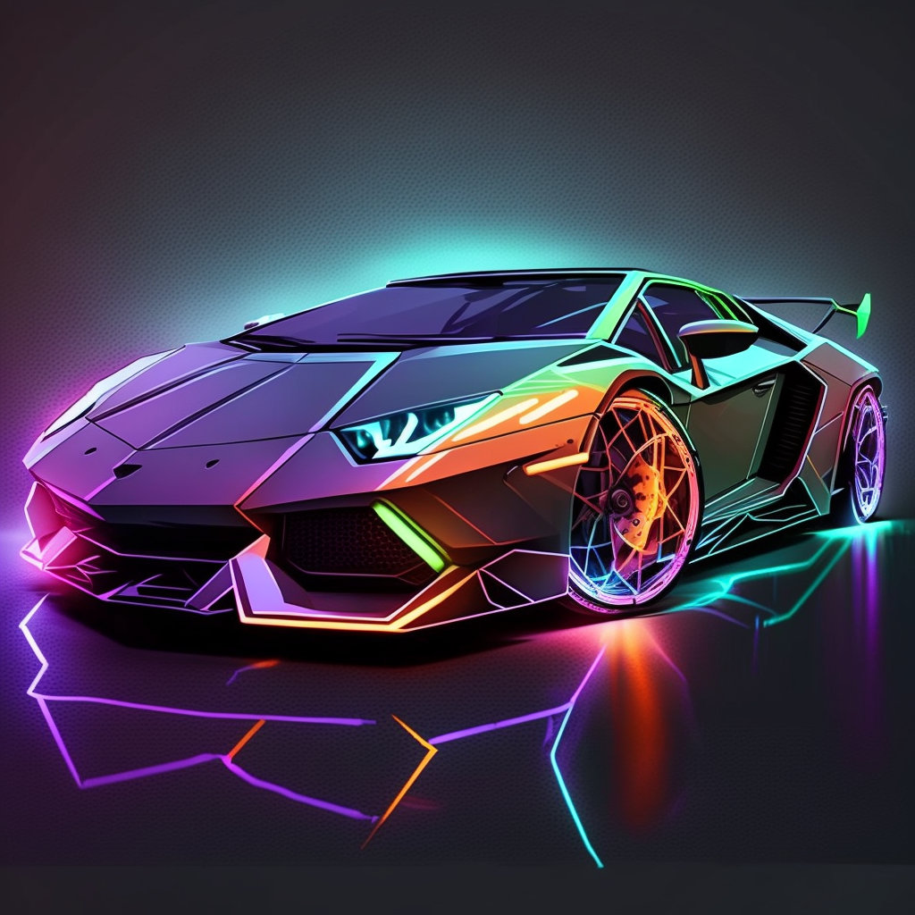 Neon Lamborghini Tron Style Car Digital Art Bundle | 15 High-resolution ...