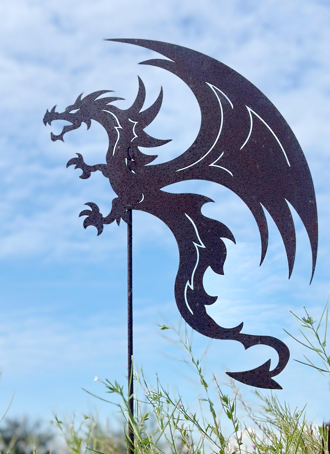 Noble Rust Dragon Flying 63 X 45 Cm Rod Garden Stake Garden Decoration ...