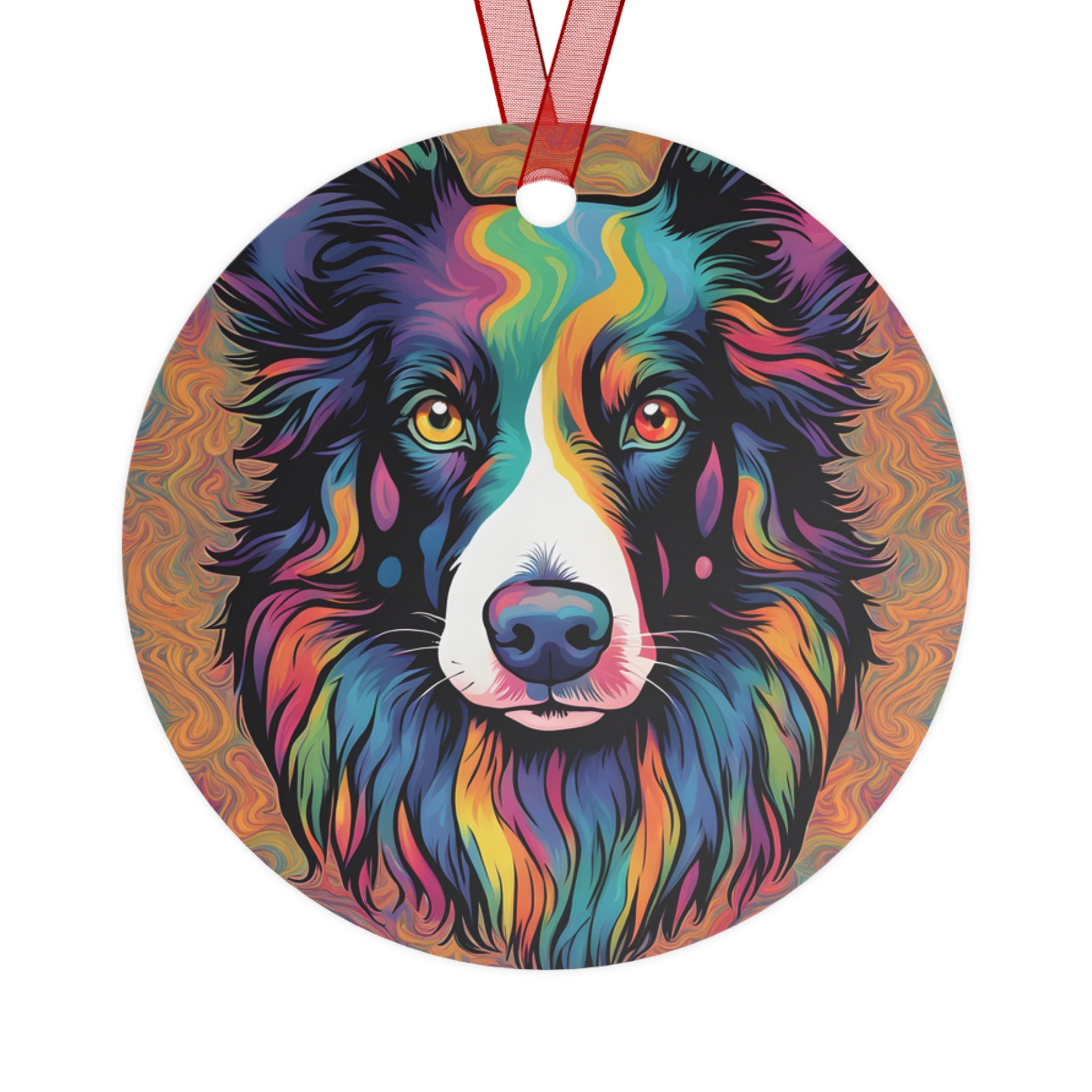 Border Collie Metal Ornament Psychedelic Ornament Border Collie Gift ...