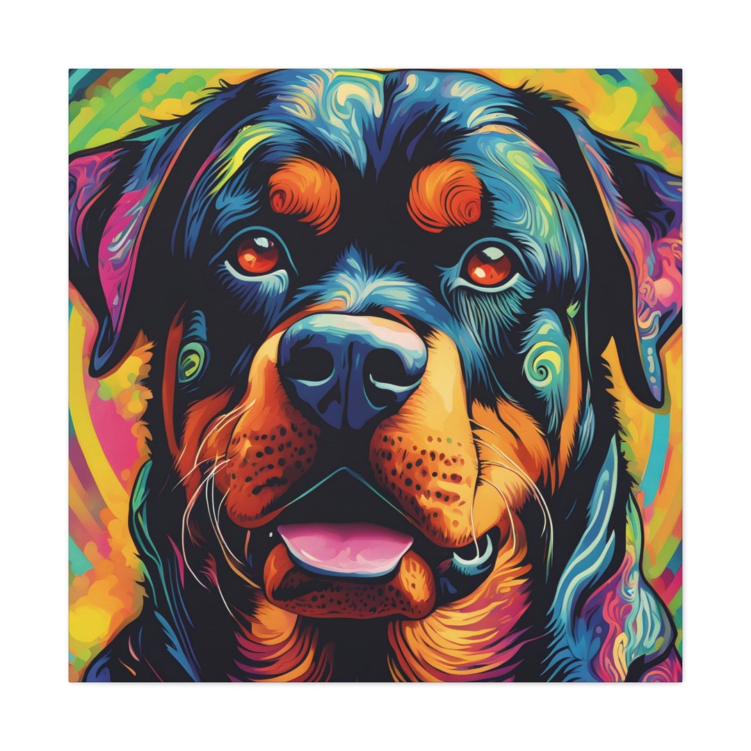 Rottweiler Vibrant Canvas Pop Art, Psychedelic Coloring Wall Decor ...