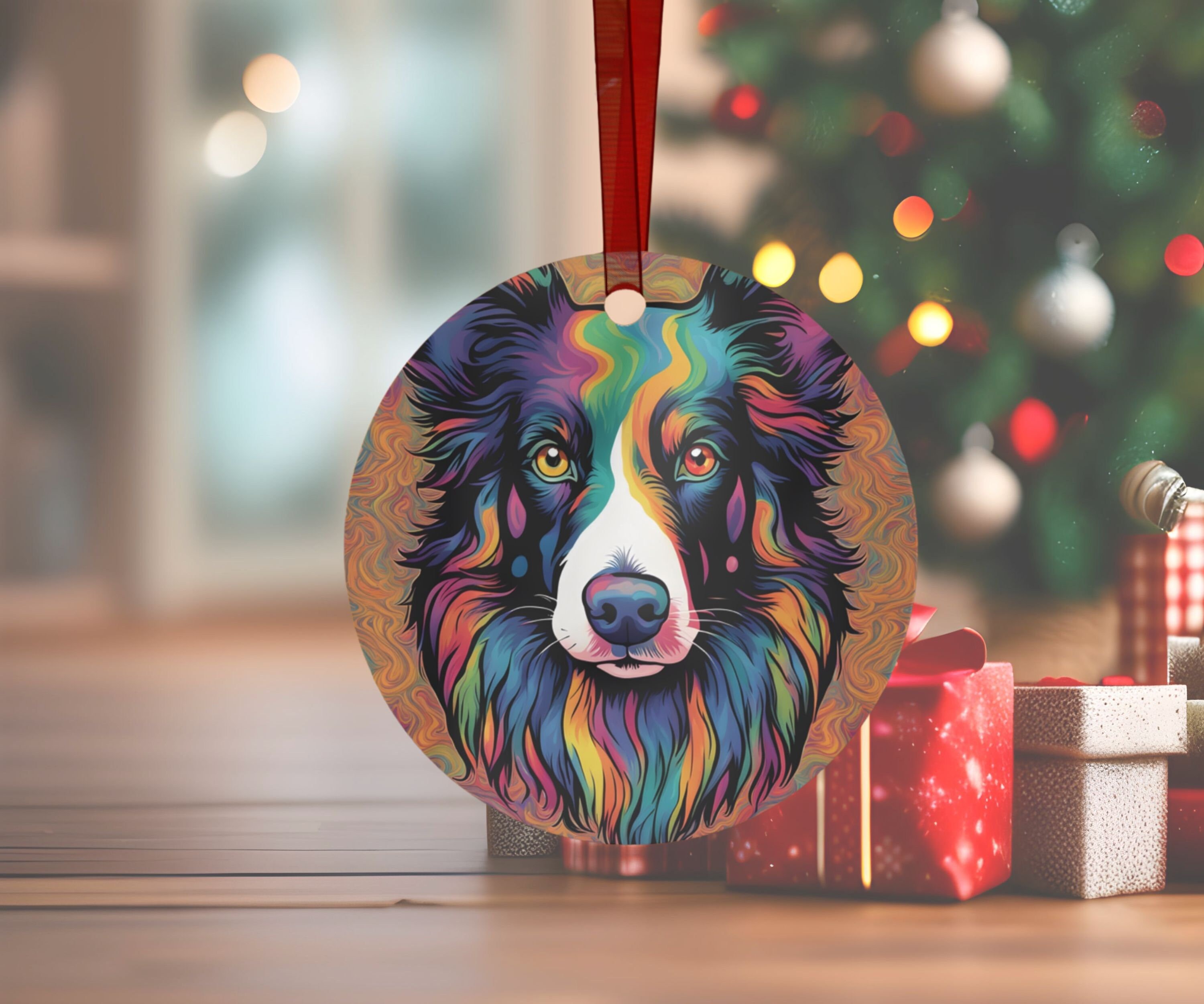 Border Collie Metal Ornament Psychedelic Ornament Border Collie Gift ...