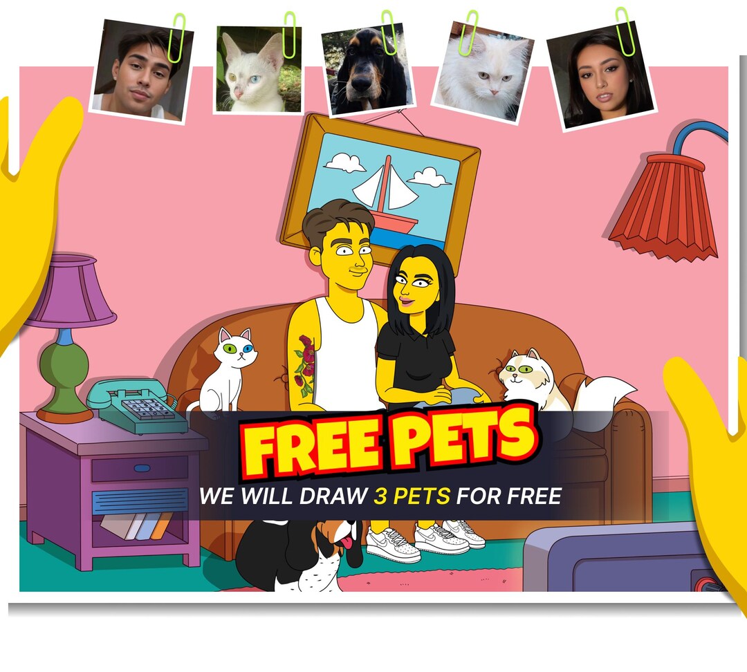 Yellow Characters Portrait, Cartoon Portrait, Personalized Gift, Custom ...