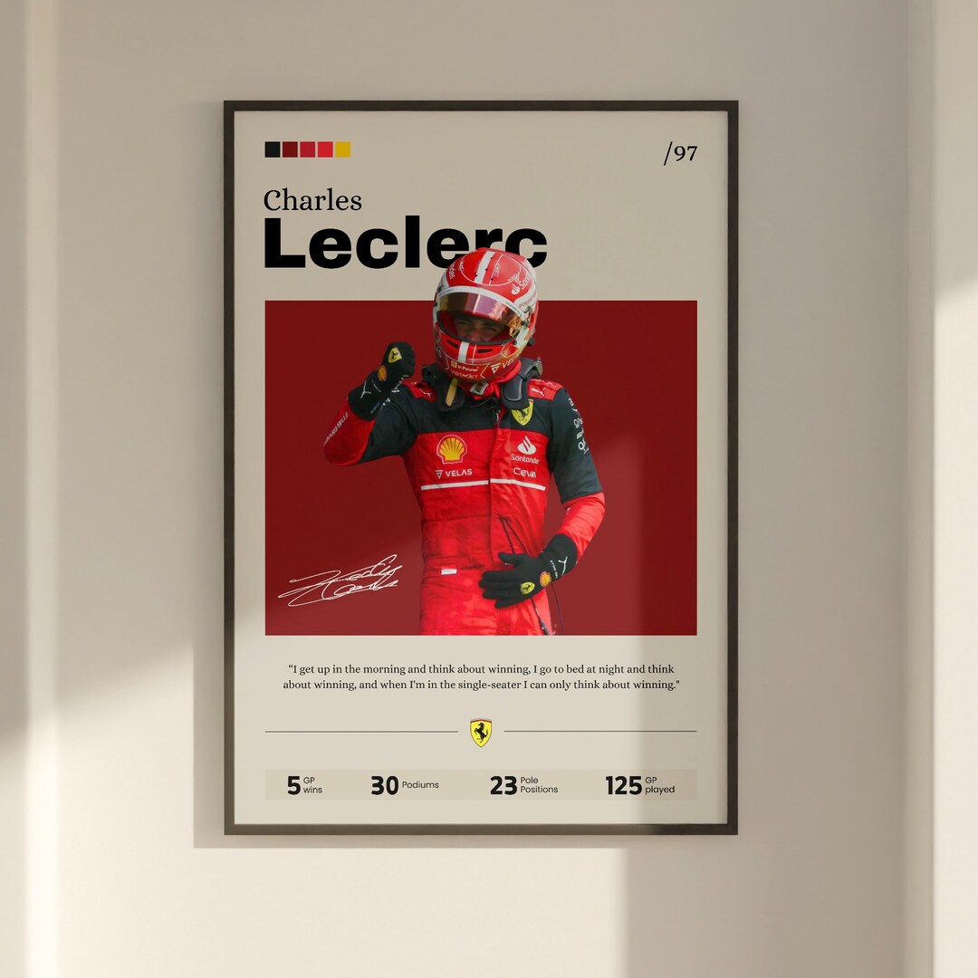 Charles Leclerc Poster, Formula 1 Racing Art, Wall Decor, Sports Print ...
