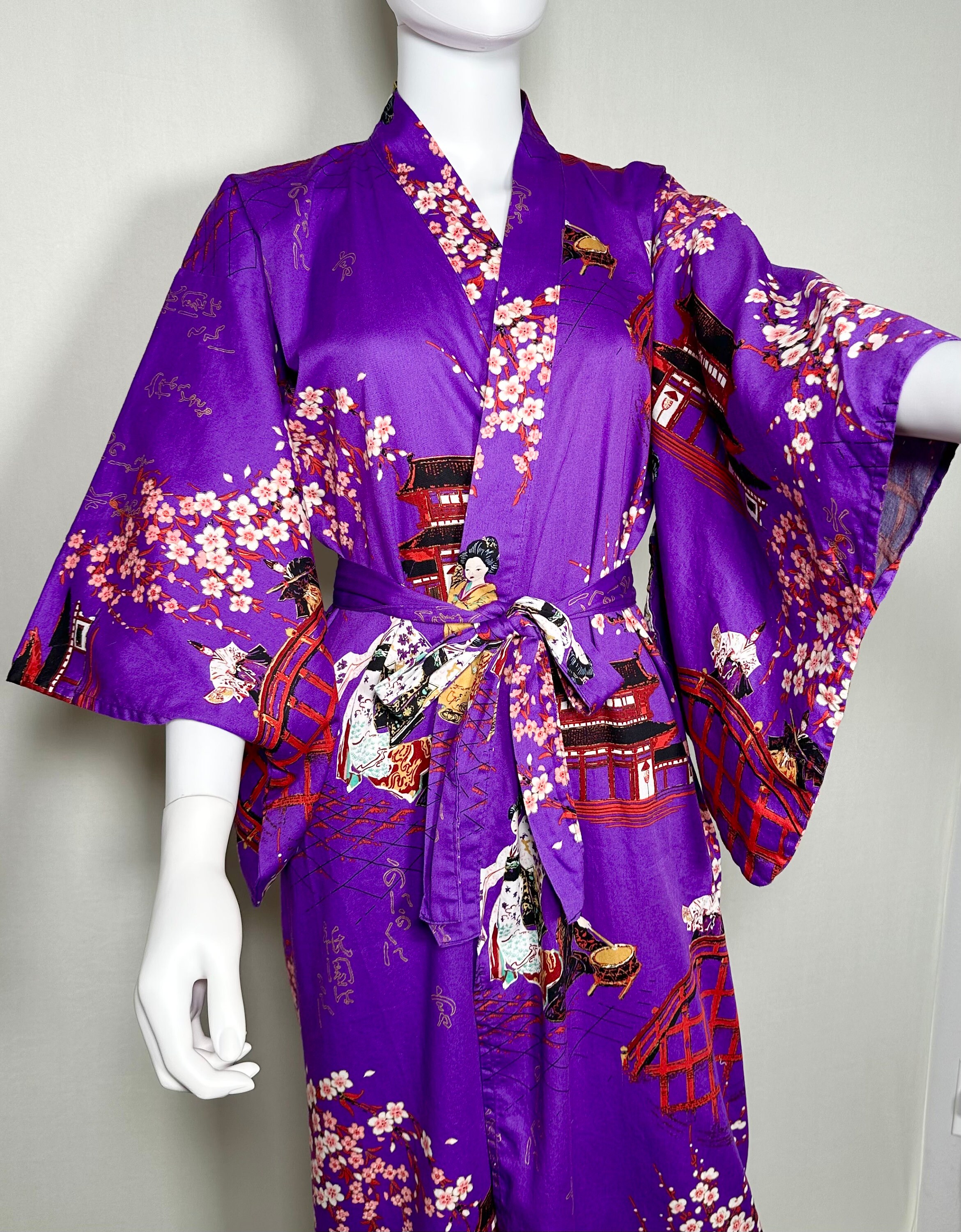 Vintage Early 2000s Japanese Royal Purple Printed Cotton Kimono Robe ...