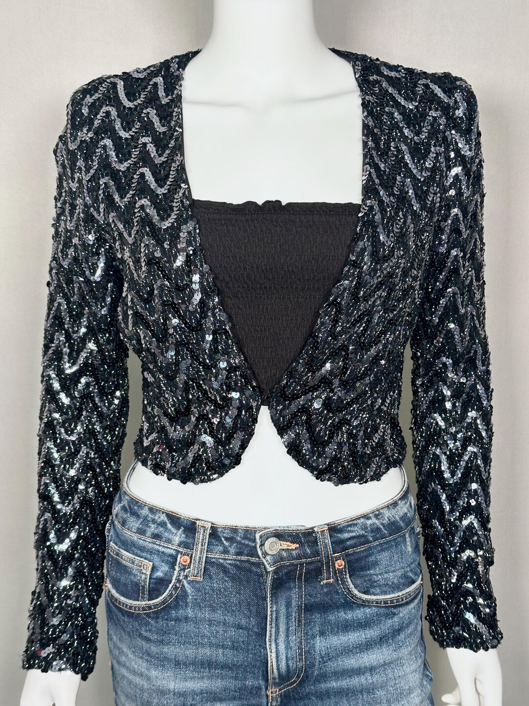 Vintage 1970s Black and Silver Sequin Disco Bolero Cropped Jacket - Etsy