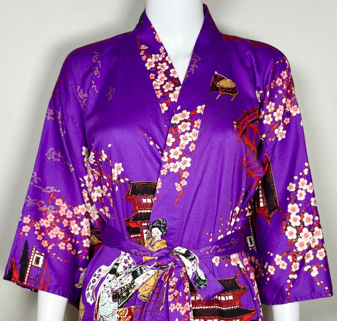 Vintage Early 2000s Japanese Royal Purple Printed Cotton Kimono Robe ...