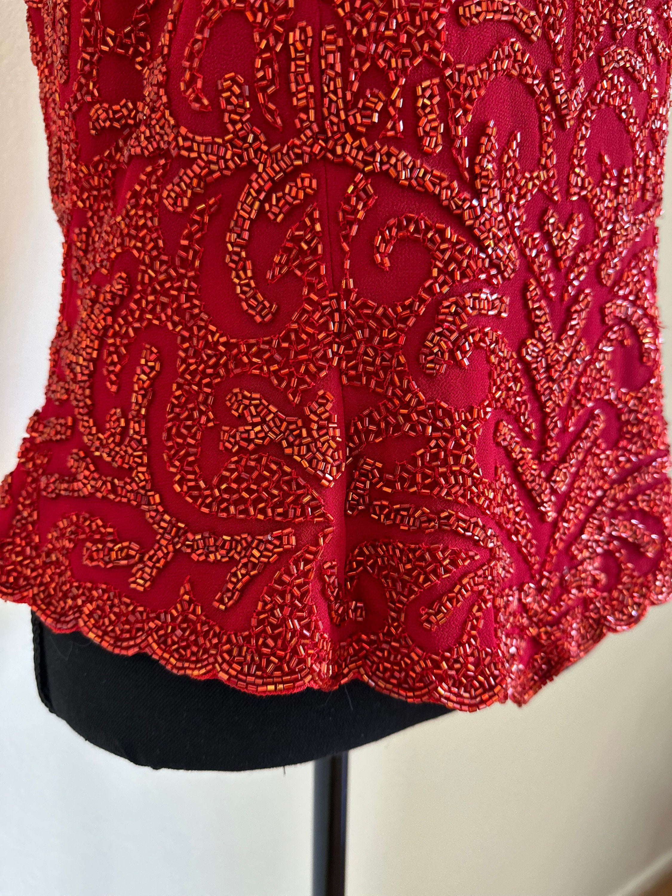 Vintage 1990s Red Beaded Top With Symmetrical Trimmed Petal Edges. - Etsy