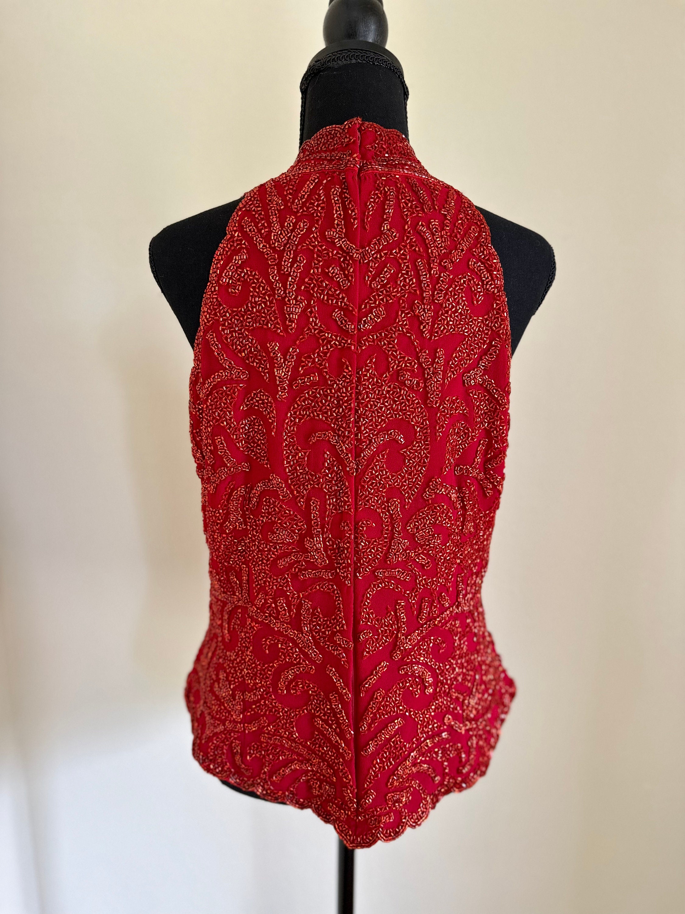 Vintage 1990s Red Beaded Top With Symmetrical Trimmed Petal Edges. - Etsy