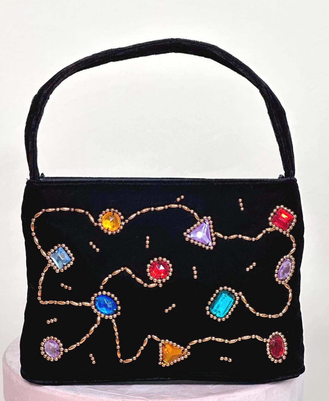 Vintage Amanda Smith Black Velvet Gemstone Top Handle Purse - Etsy