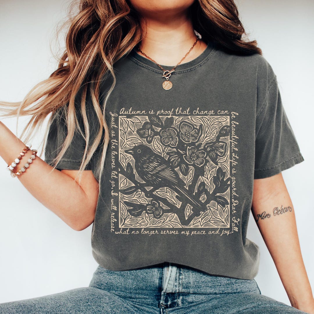 Autumn Bird Graphic T-shirt - Comfort Colors Fall Tee With ...
