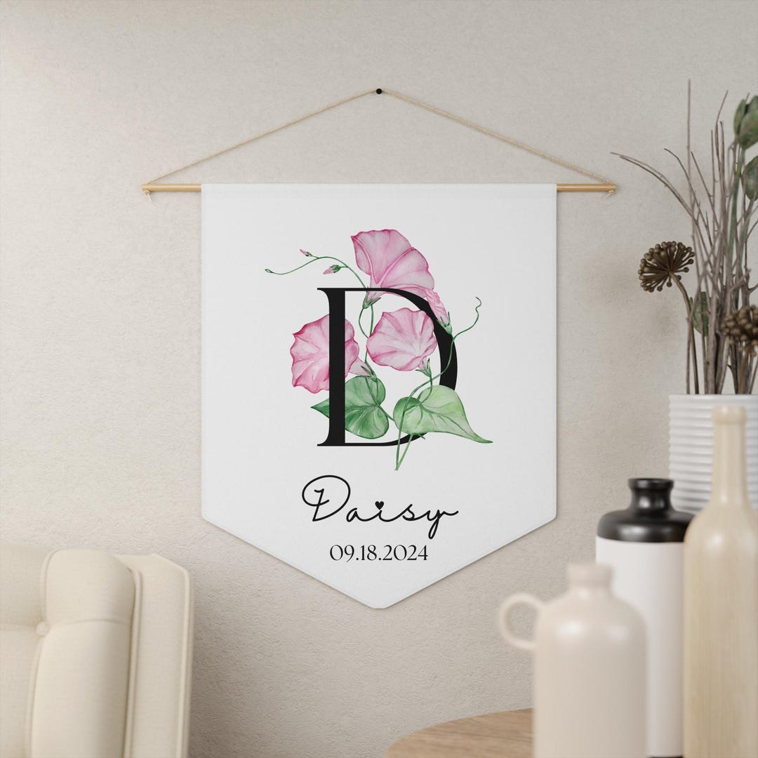Personalized Floral Initial Banner, Custom Name Wall Hanging, Botanical ...
