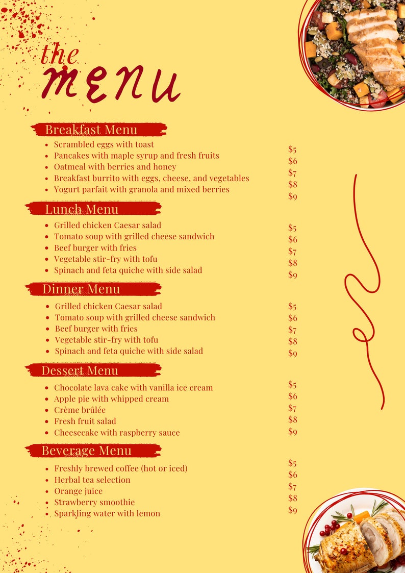 14 Bundle Sample Food Menu - Etsy