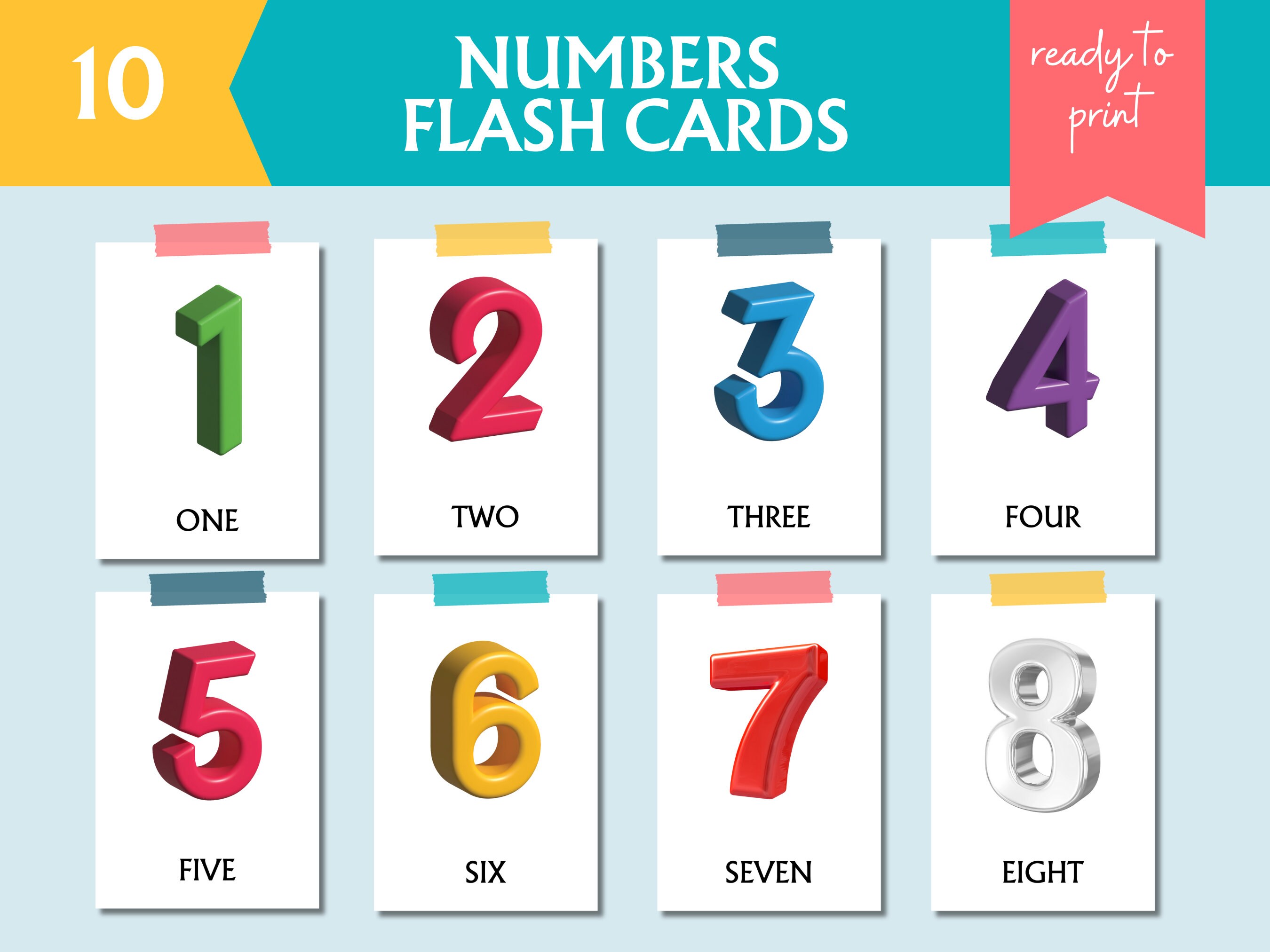 10 Numbers Flash Cards- Counting Adventures, Preschool Counting ...