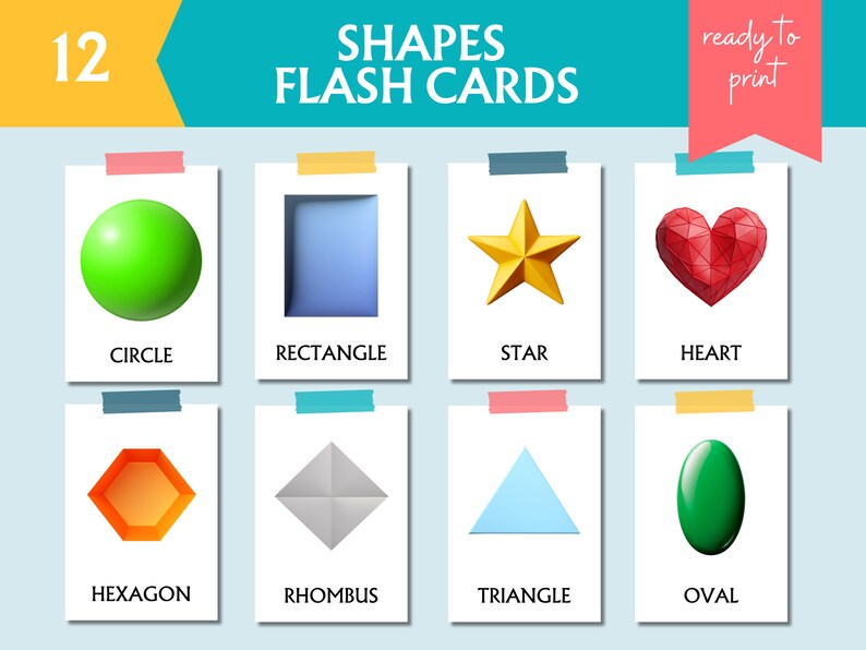 12 Shapes Educational Flashcards for Kids, Digital Download, Enchanting ...