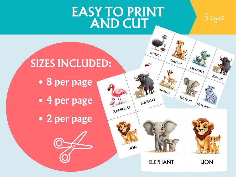 20 Safari Animals Flash Cards, Montessori Materials, Educational ...