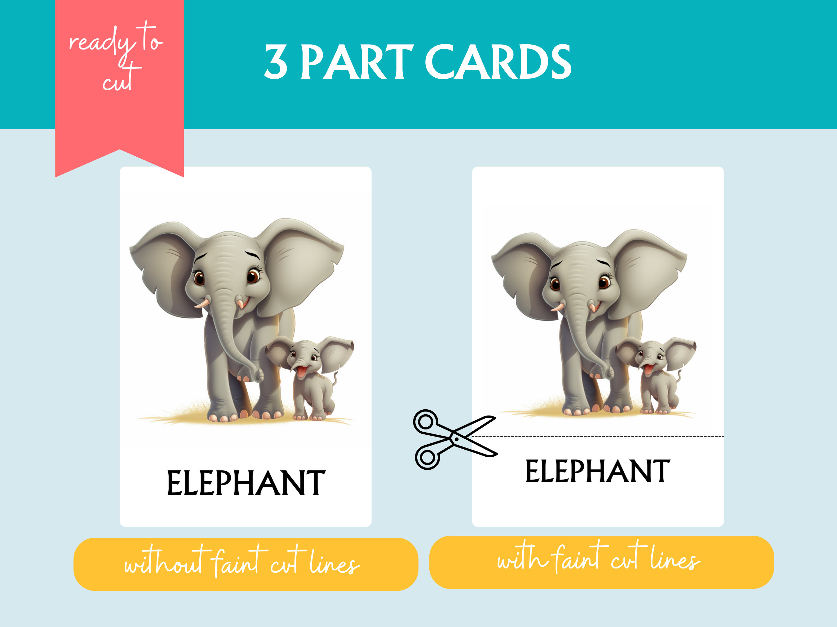 20 Safari Animals Flash Cards, Montessori Materials, Educational ...