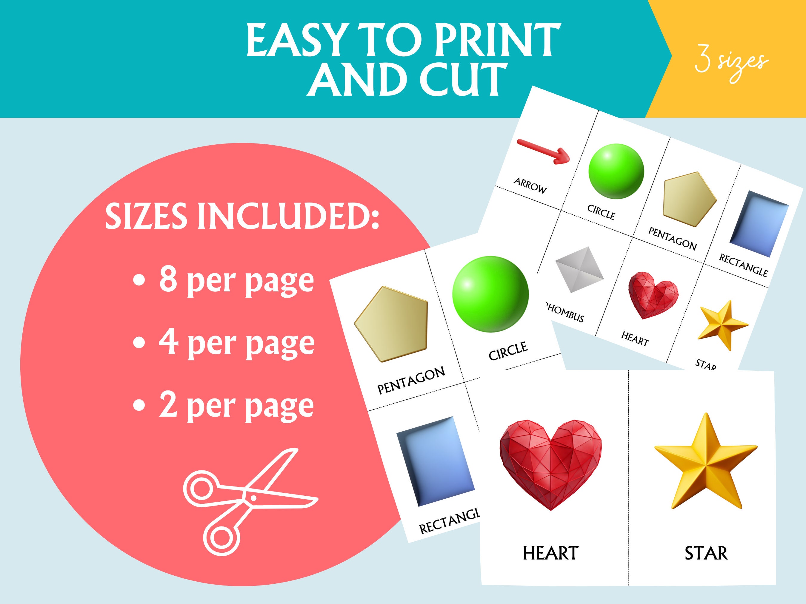 12 Shapes Educational Flashcards for Kids, Digital Download, Enchanting ...