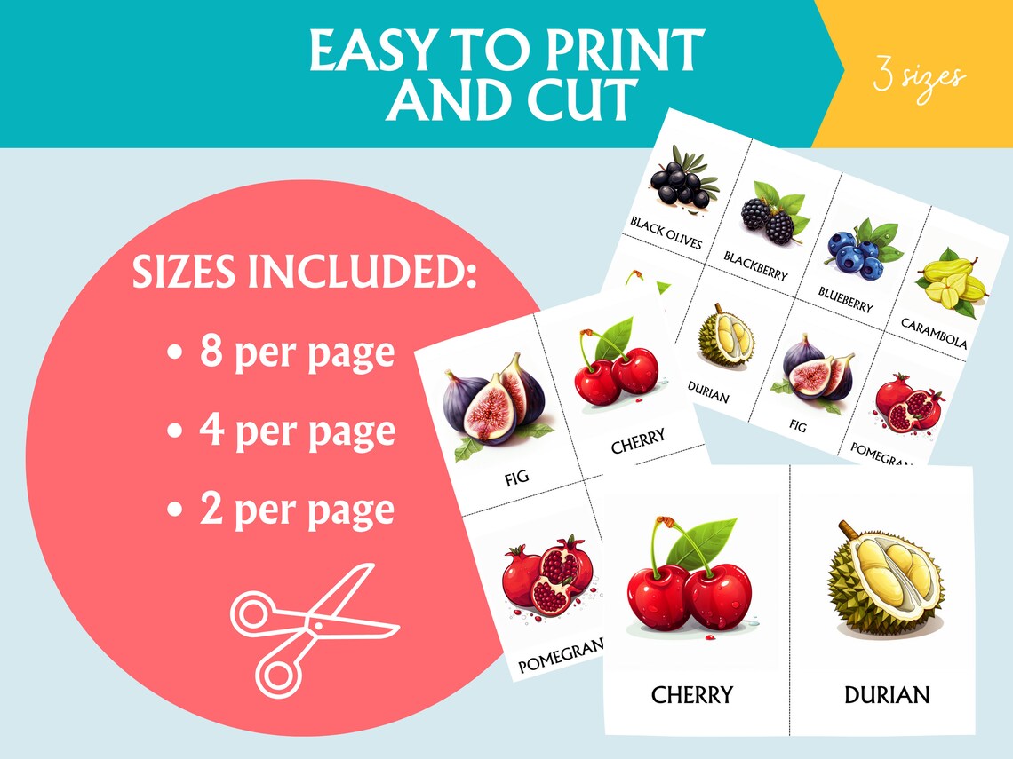 30 Magical Montessori Fruit Flash Cards PDF, Fun Montessori Cards ...