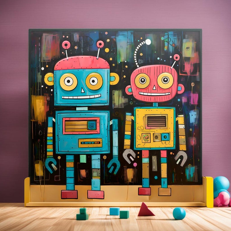 Kids Robot Art, Robot Prints, Robot Nursery Decor, Room Decor, Robot ...