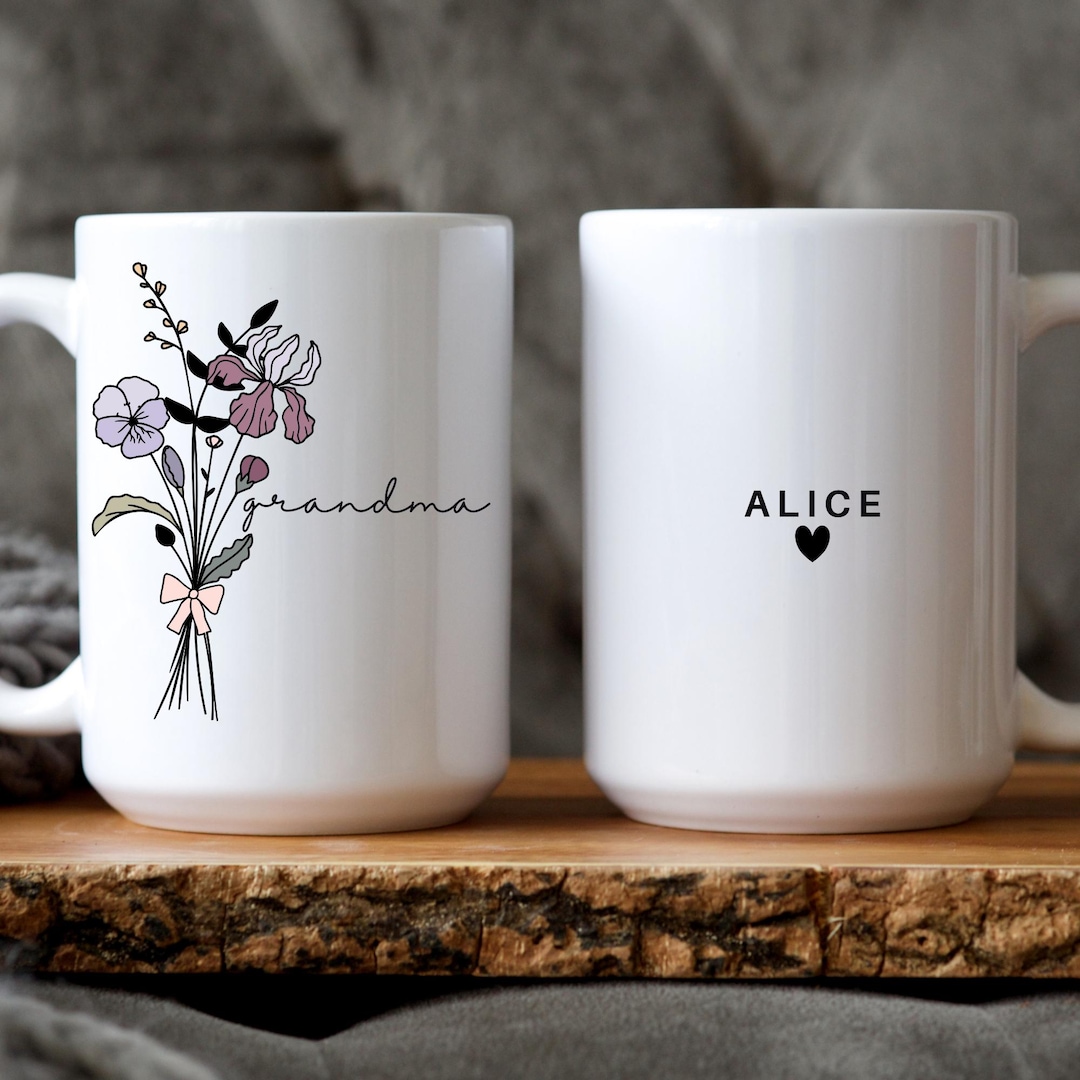 Personalized Grandma Mug With Name, Christmas Gift for Grandma, Flower ...