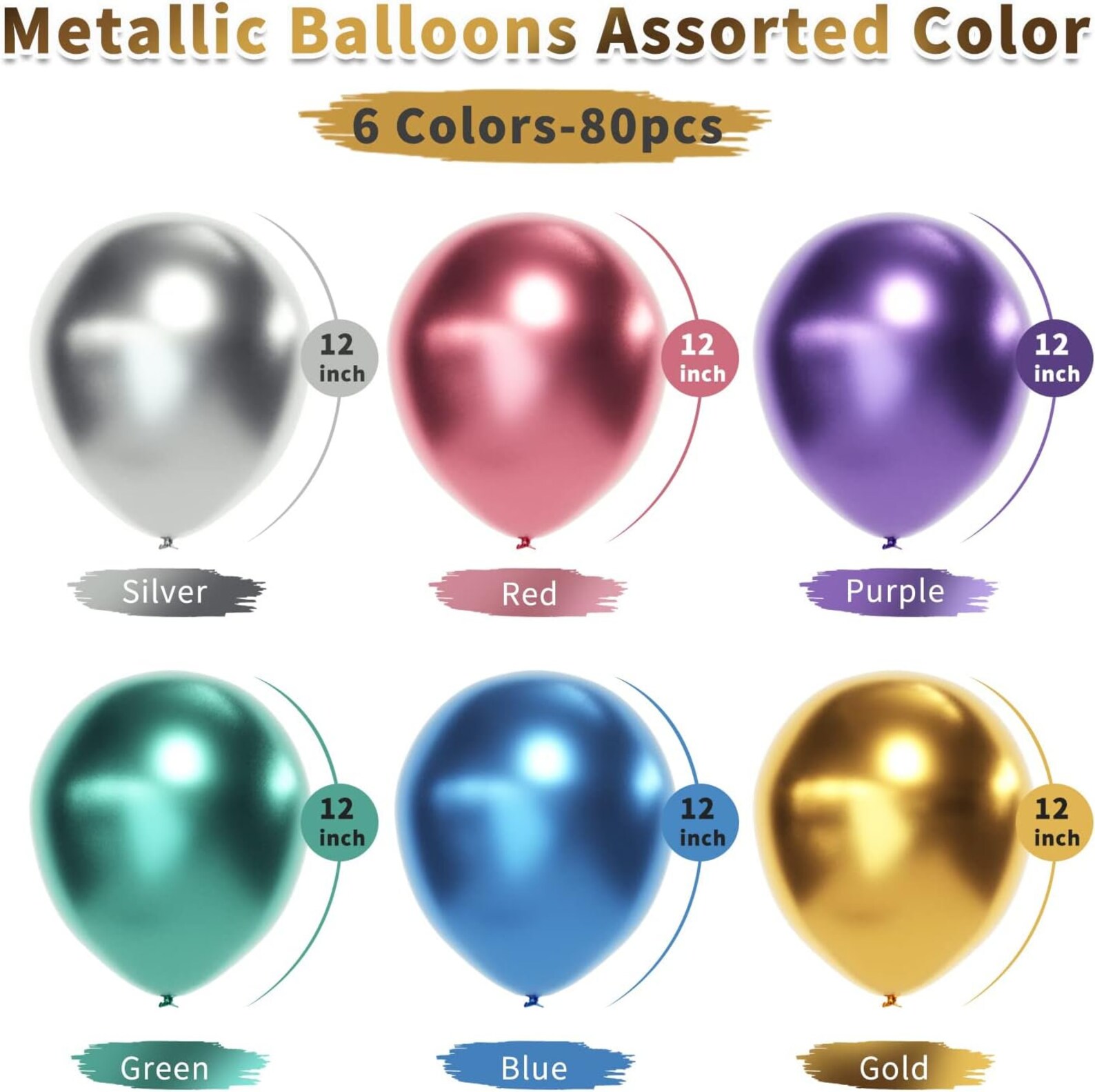 Colorful Metallic Balloons Pack of 60, Birthday Party Balloons 12 Inch ...