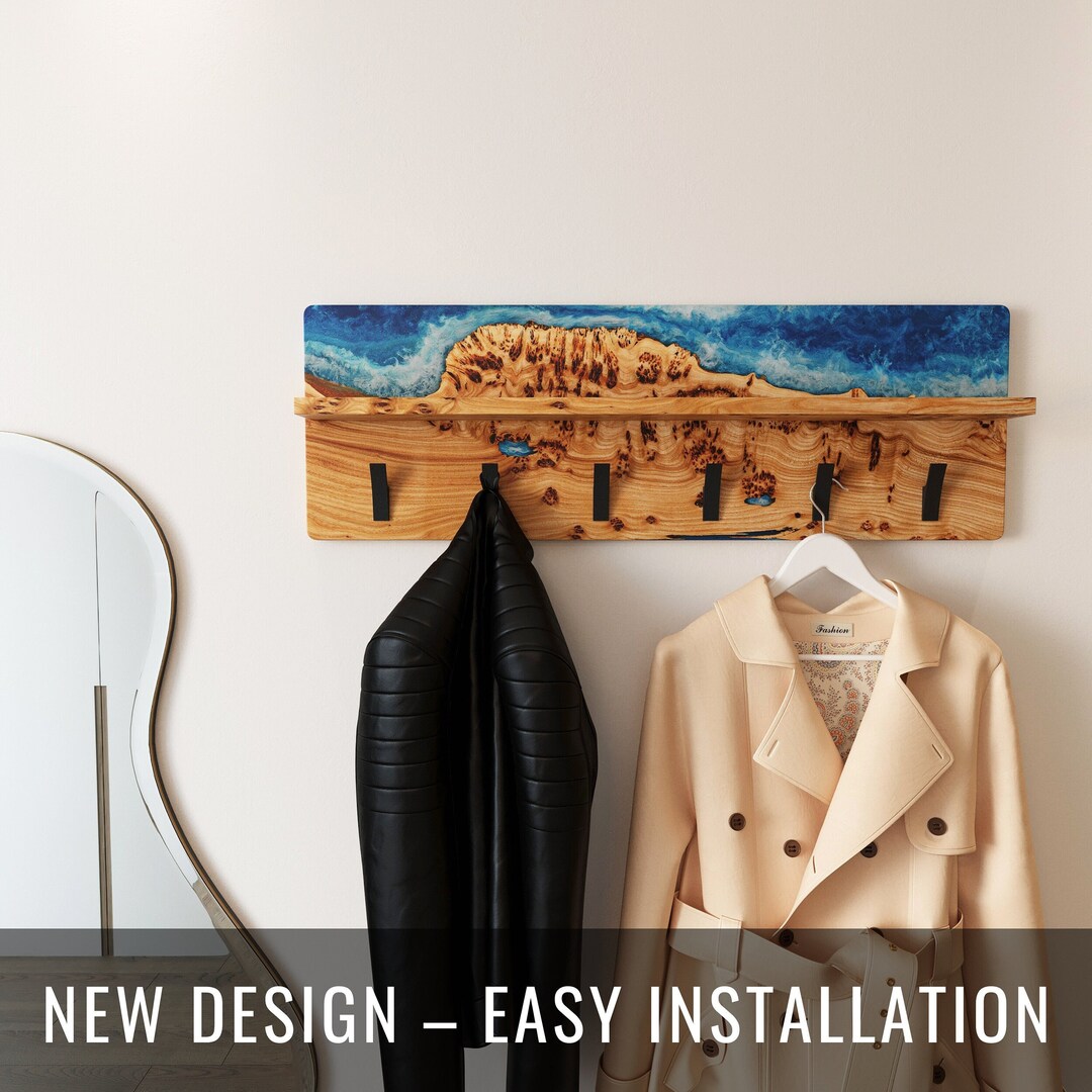 Ocean Resin Art Wall Mounted Coat Rack With Shelf for Entryway, Hallway ...