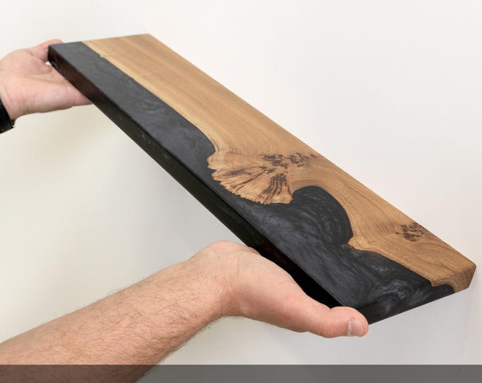 Black Epoxy & Wood Floating Shelf – Modern Custom Shelves With Hidden ...