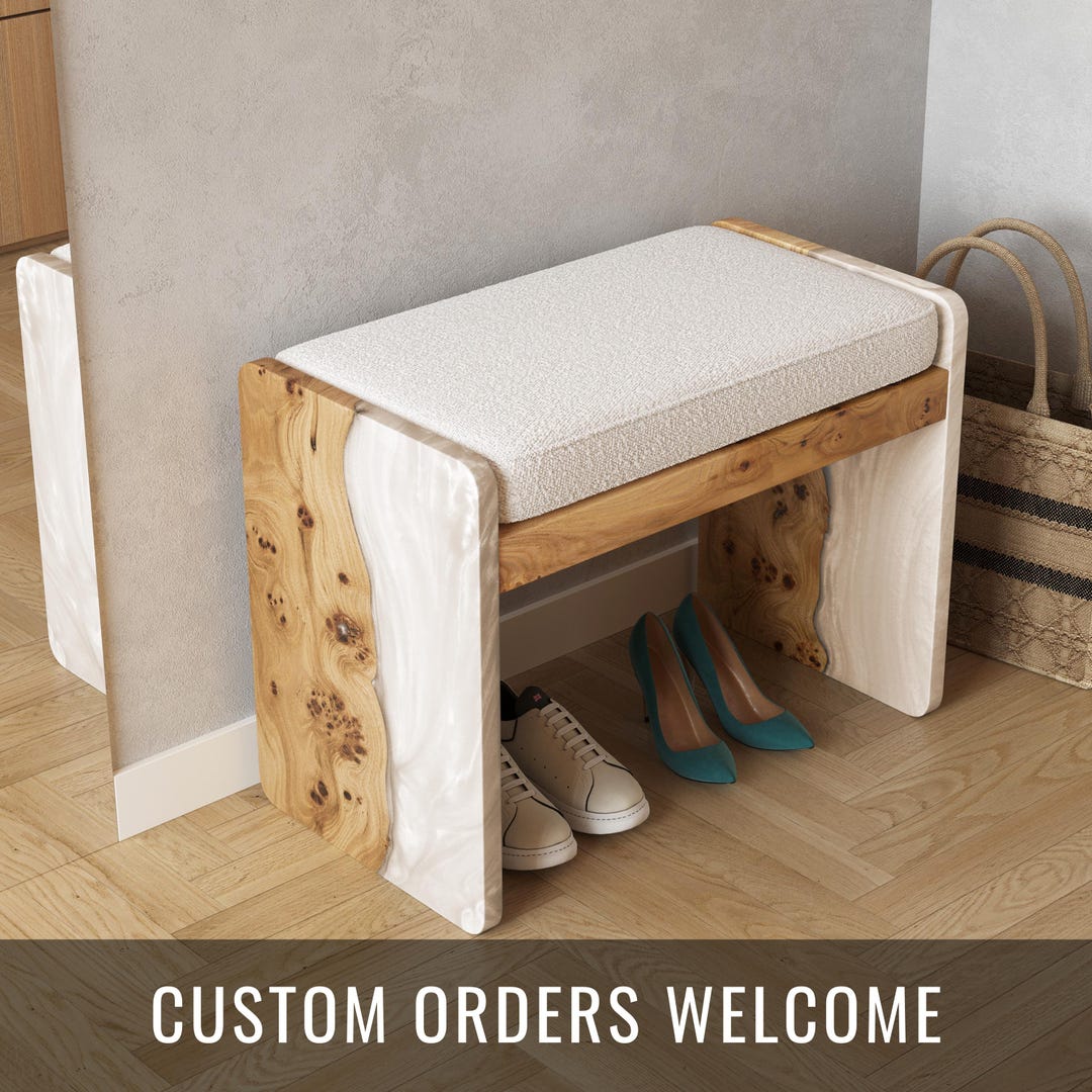 Shoes Storage Entryway Bench With Cushion | Mid Century Upholstered ...