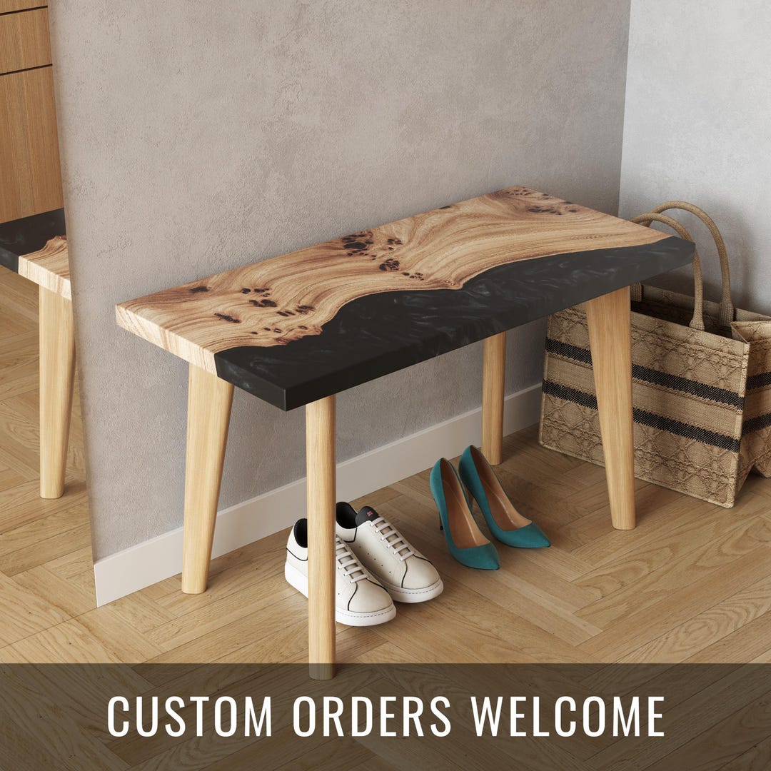 Black Epoxy & Wood Hallway Bench | Accent Entryway Bench | Practical ...