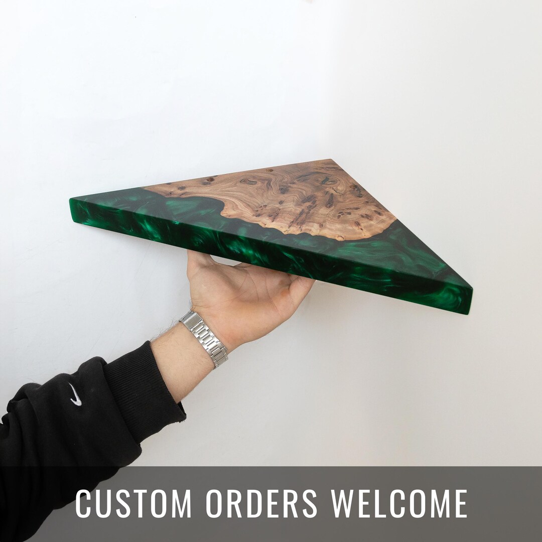 Wood & Green Epoxy Floating Corner Shelf for Home Decor, Trinkets Shelf ...