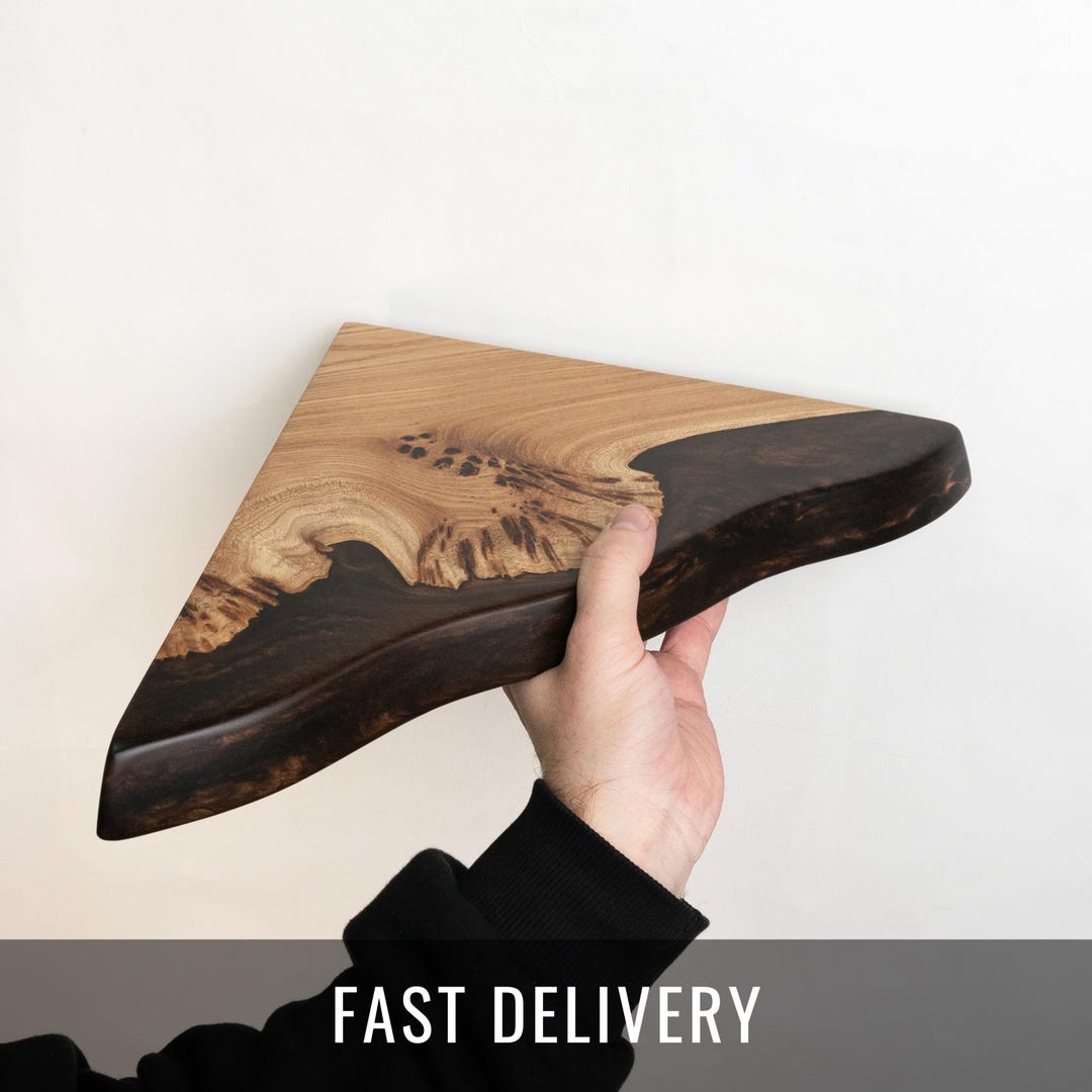 Live Edge Brown Epoxy & Wood Corner Shelf. Easy to Install Display ...