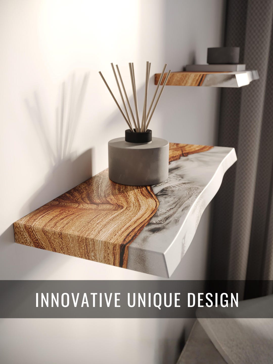 Unique Wood Shelf With Arcanid Stone - Unique Live Edge Floating ...