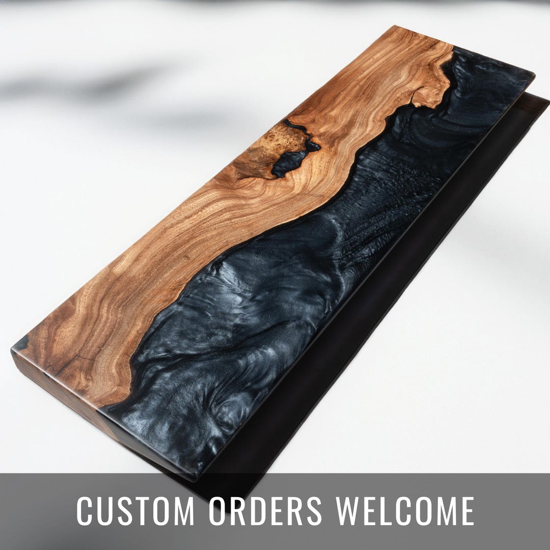 Black Epoxy & Wood Shelf, Custom Size Wall Mounted Floating Shelves ...