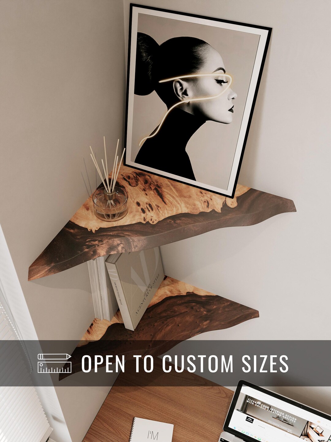 Brown Epoxy & Wood Corner Shelf | Custom Floating Shelves as ...