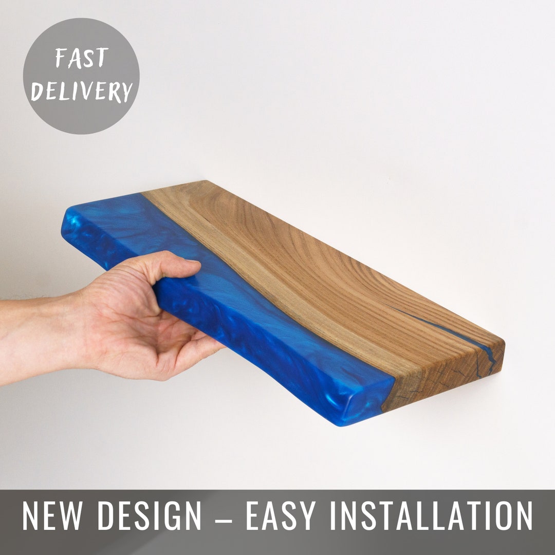 Wood & Blue Resin Nursery Shelf Live Edge Floating Shelves for Home ...