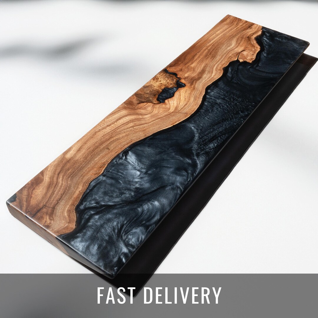 Black Epoxy & Wood Shelf, Custom Size Wall Mounted Floating Shelves ...
