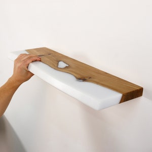 White Live Edge Shelf on Wall for Decor Floating Shelves Made of Wood ...