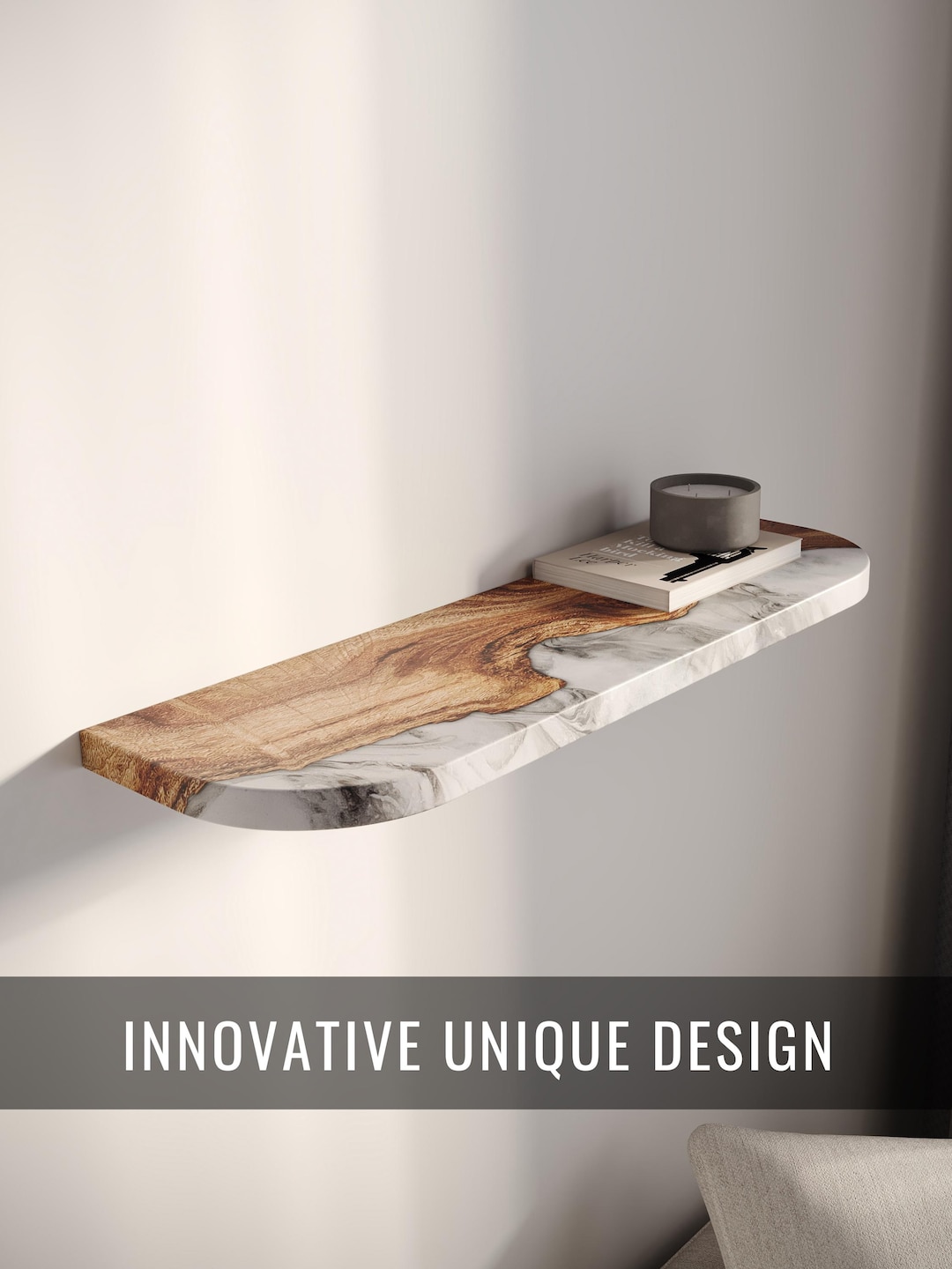 Unique Rounded Shelf Made of Solid Wood & Arcanid Stone - Handcrafted ...