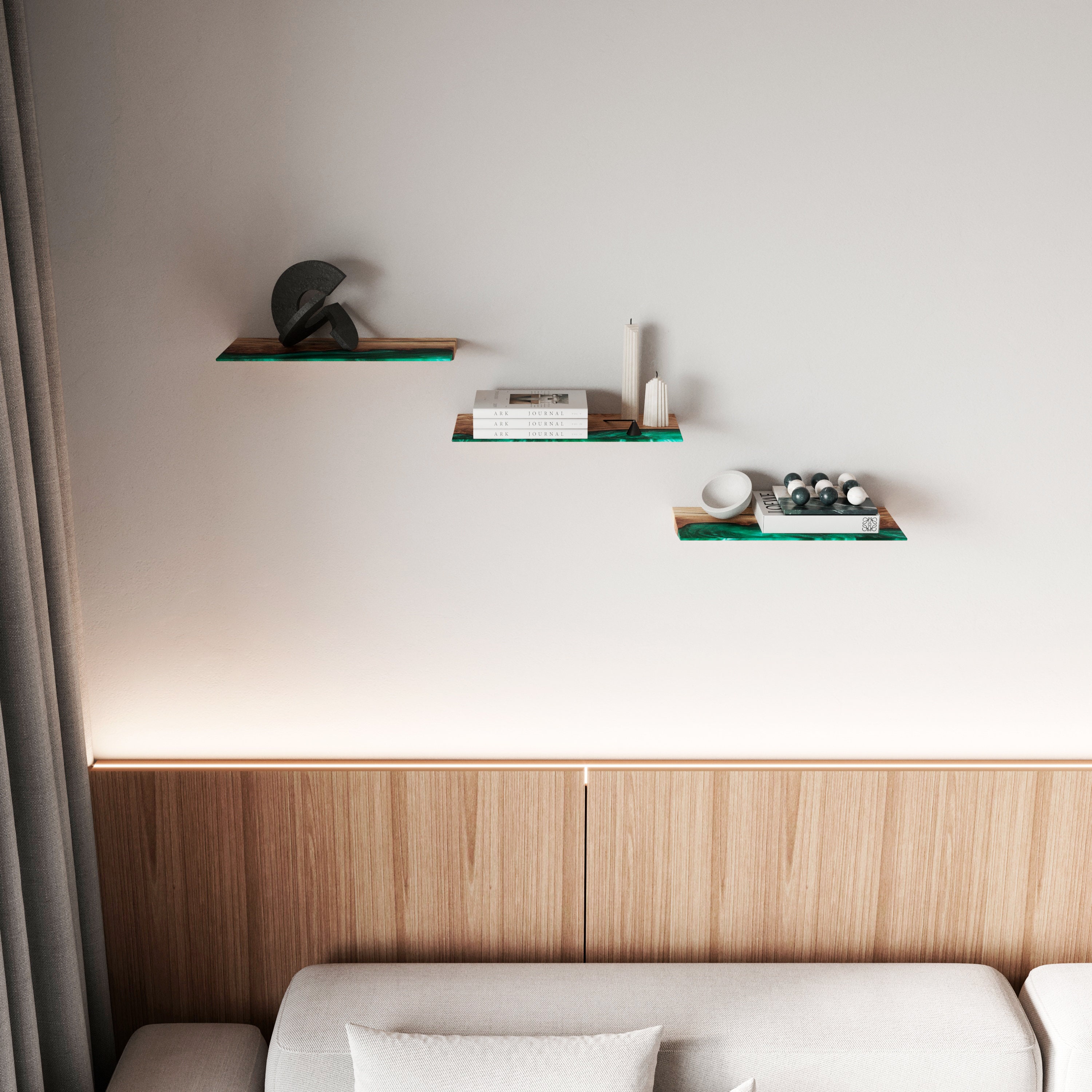 Wedge Floating Shelves From Green Resin & Wood Custom Wooden Shelves ...