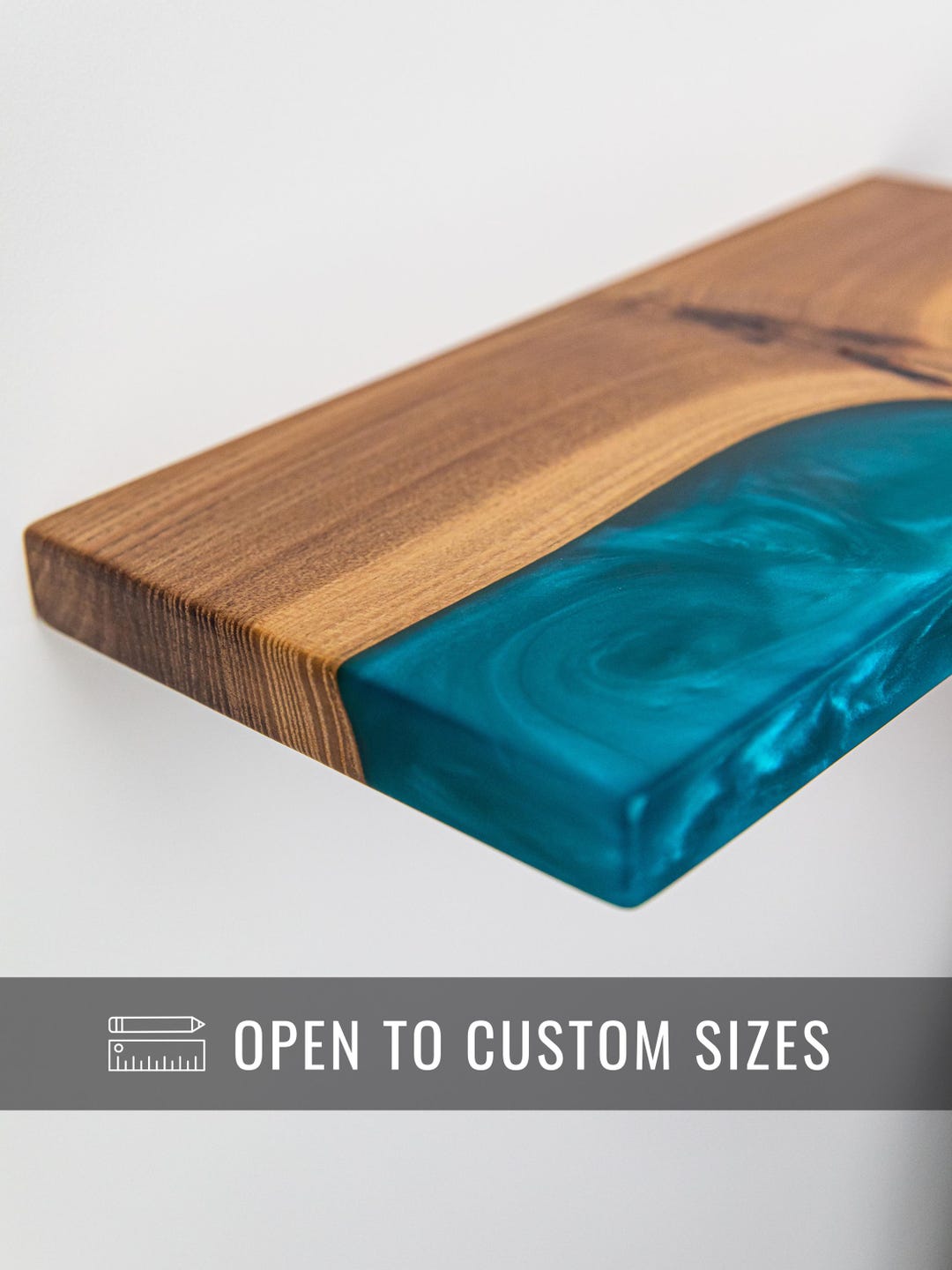 Custom Size Floating Shelf Made of Wood & Epoxy Resin - Wall Mounted ...
