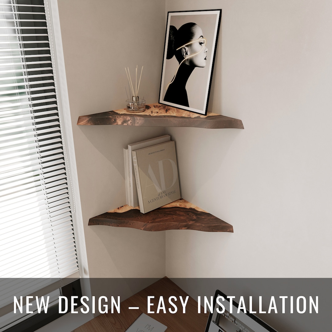 Floating Corner Shelf Live Edge Made From Epoxy Resin and Wood as Home ...
