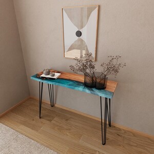 Modern Epoxy Resin & Wood Console Table Live Edge | Narrow Entryway ...