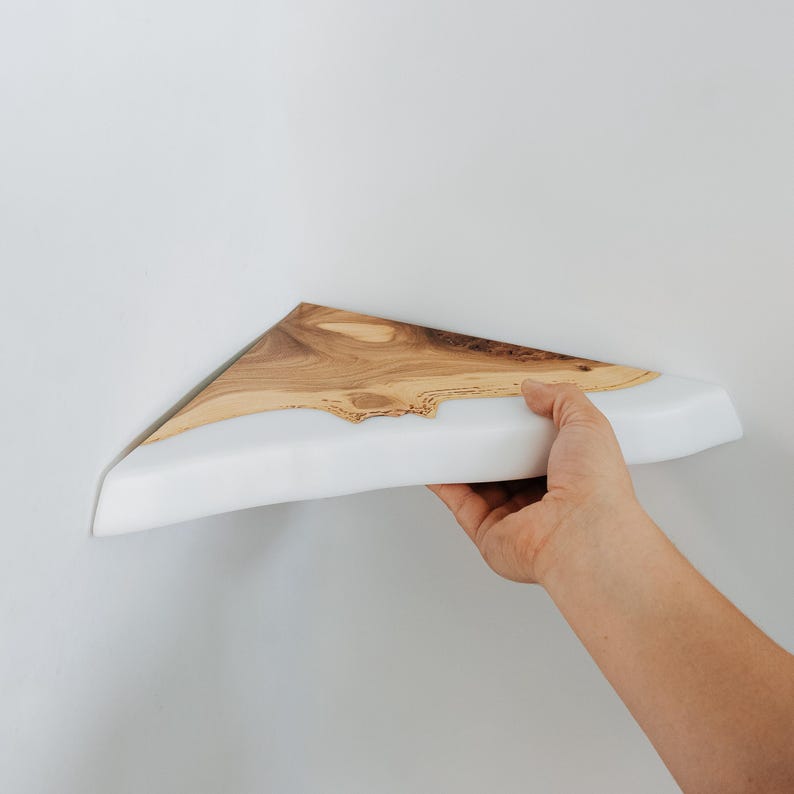 Blue Epoxy & Wood Floating Corner Shelf for Apartment Decor. Unique ...