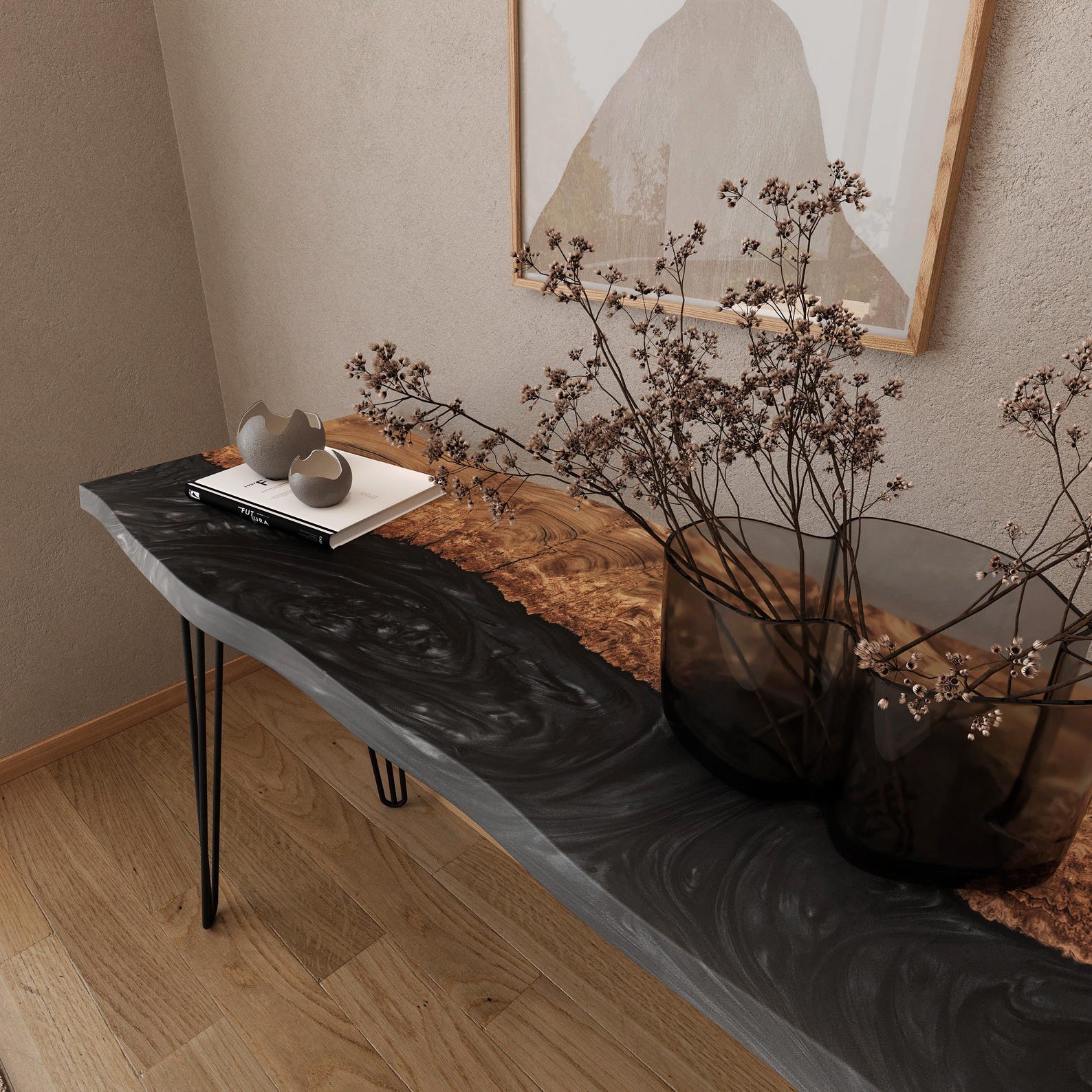Modern Epoxy Resin & Wood Console Table Live Edge | Narrow Entryway ...