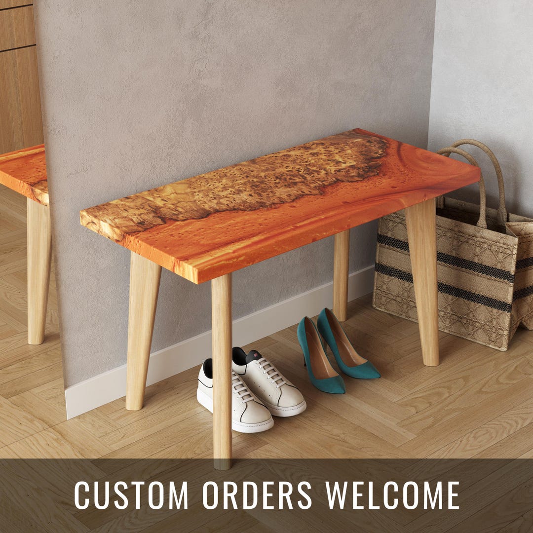 Modern Epoxy Resin & Wood Hallway Bench. Stylish Solid Wood Bench Seat ...