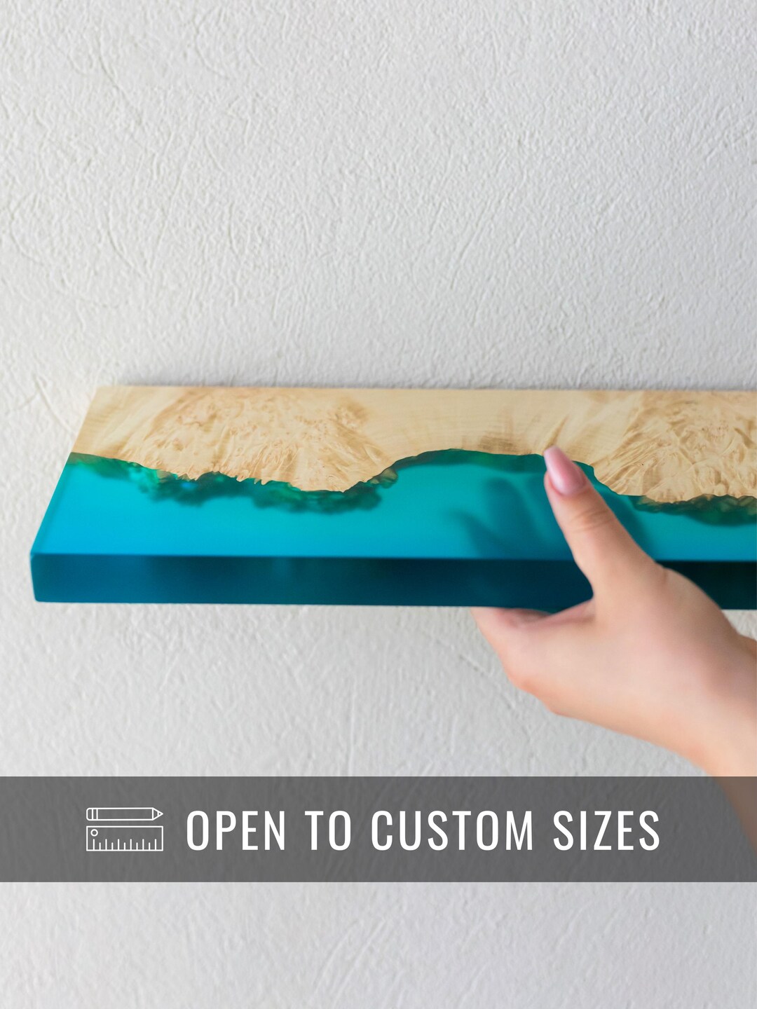 Maple Wood Wall Shelf - Ocean Blue Clear Epoxy Floating Shelves for ...