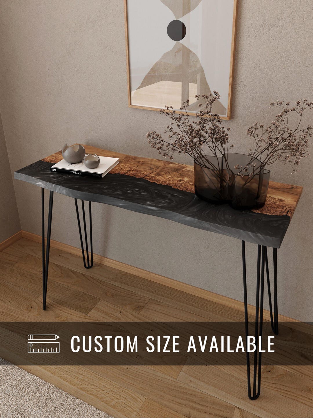 Modern Epoxy Resin & Wood Console Table Live Edge | Narrow Entryway ...